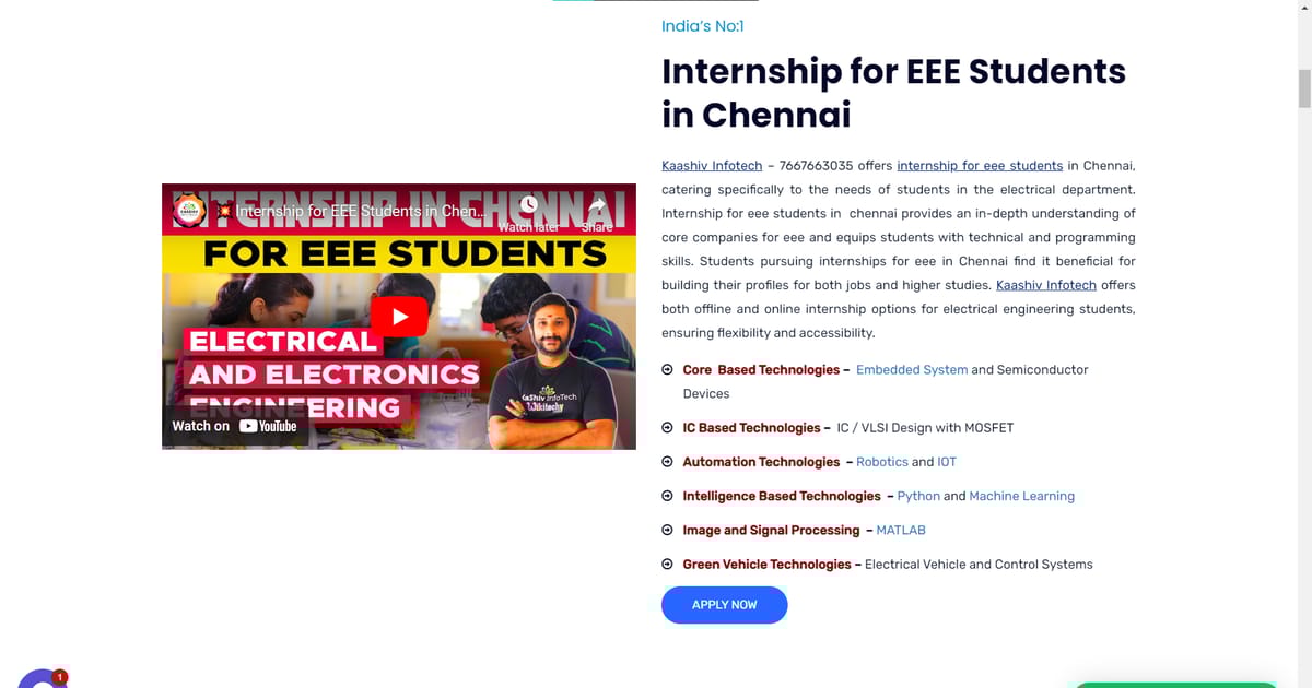 internship for eee students in chennai - chennai | about.me